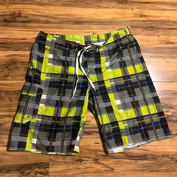 Swim | Mens Plaid Swim Shorts Black Gray Green | Poshmark